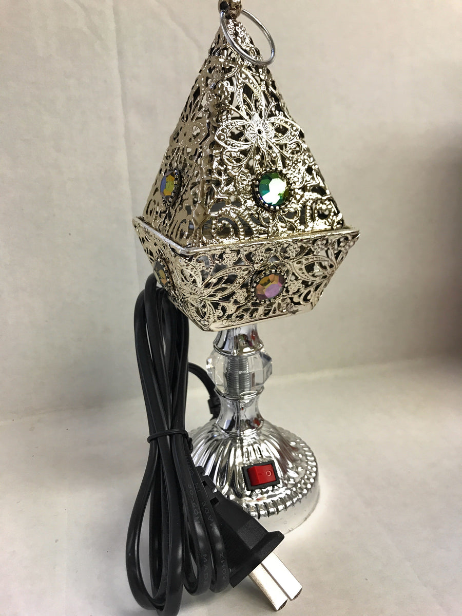 YASMEEN Silver Electric Incense Bakhor Bakhoor Burner Pyramid Shape ...
